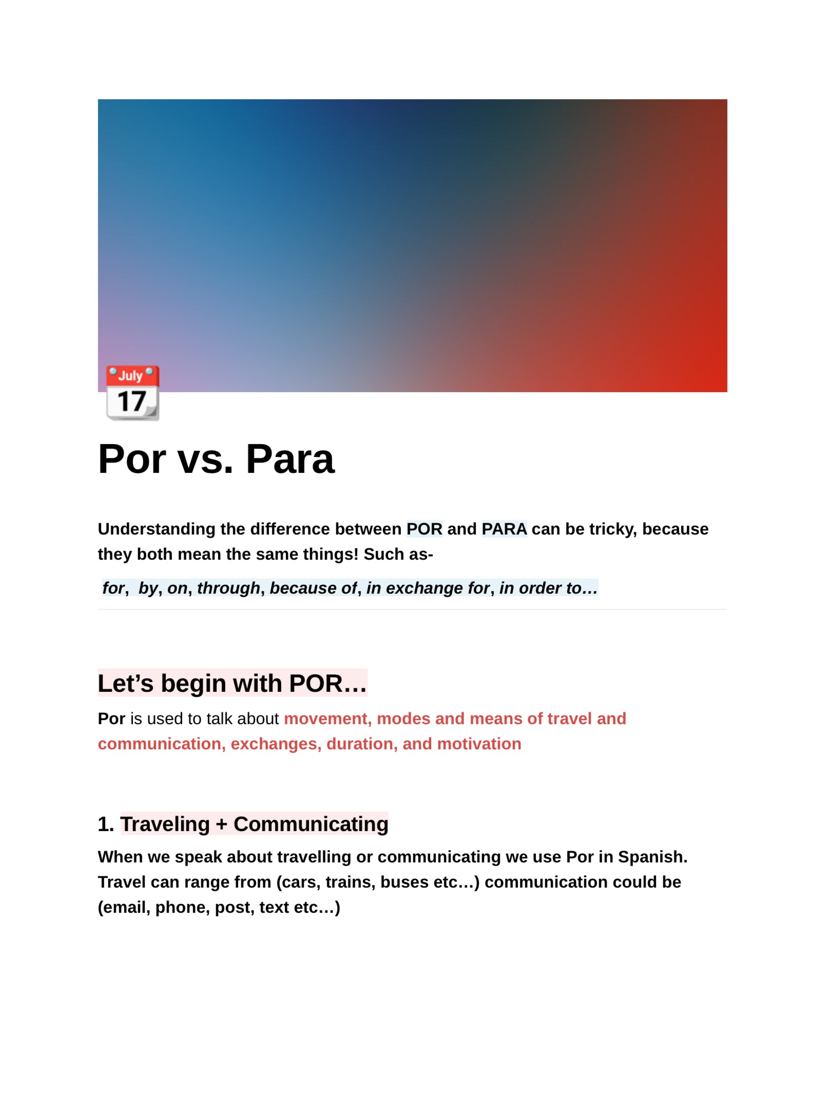 Por vs Para – H1spanish